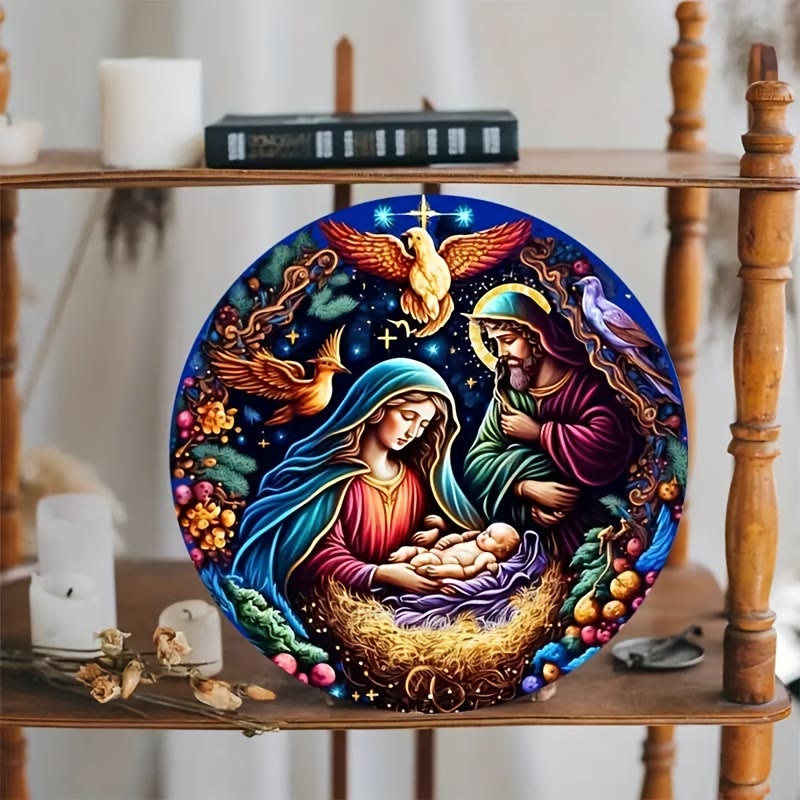Christianartworkshop Classic Colored Style Nativity Scene Angels Birds ...
