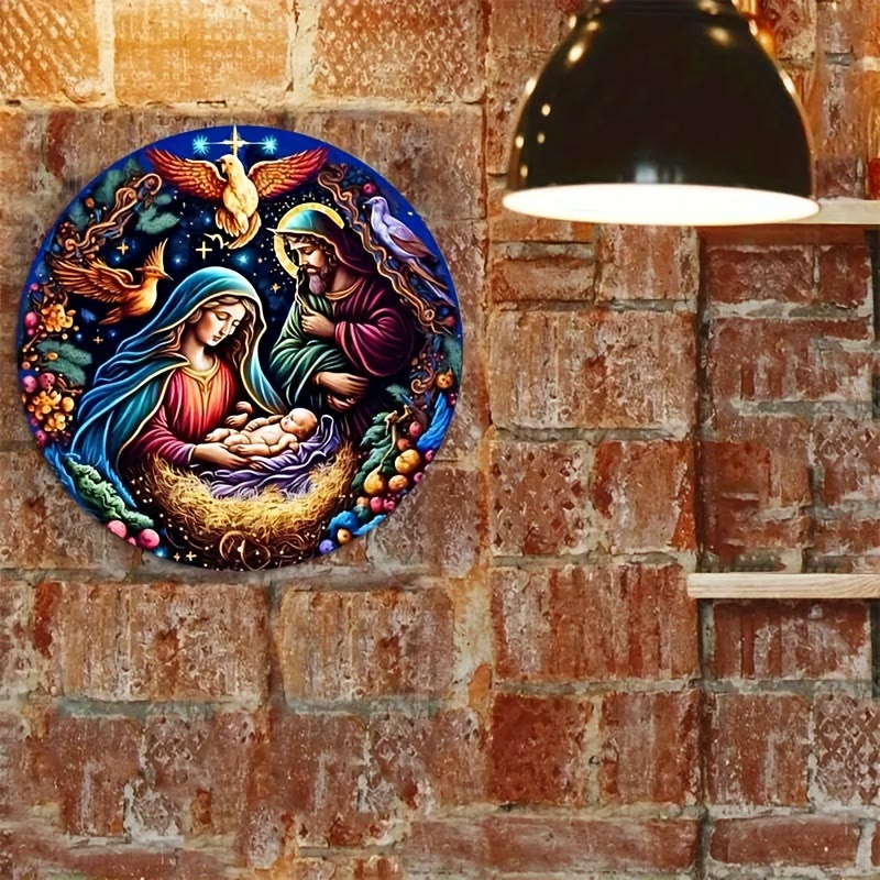Christianartworkshop Classic Colored Style Nativity Scene Angels Birds ...
