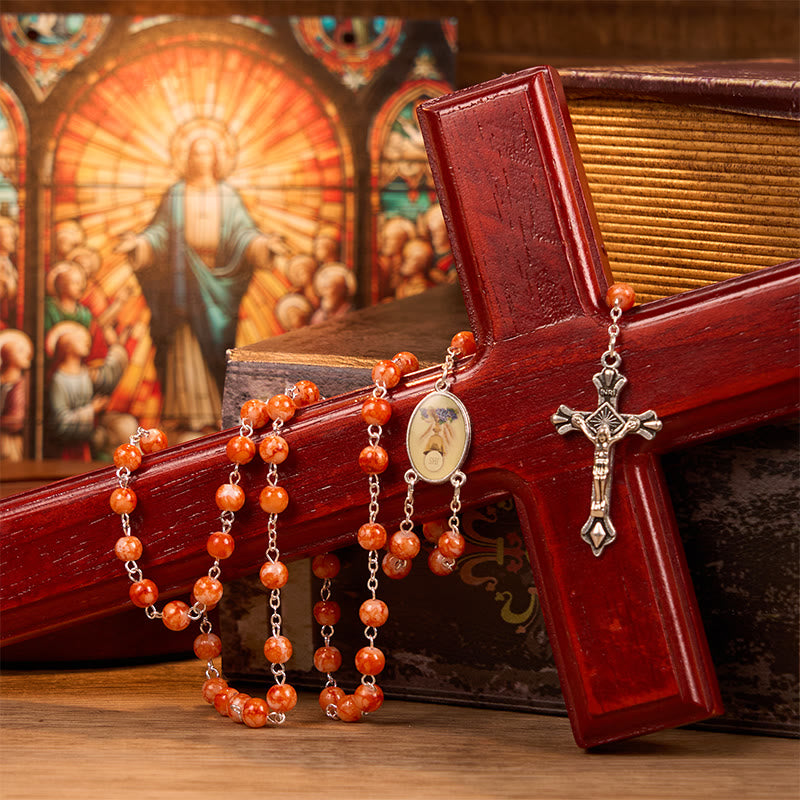 Christianartworkshop Holy Communion & Crucifix of 8 mm Round Orange Gl ...