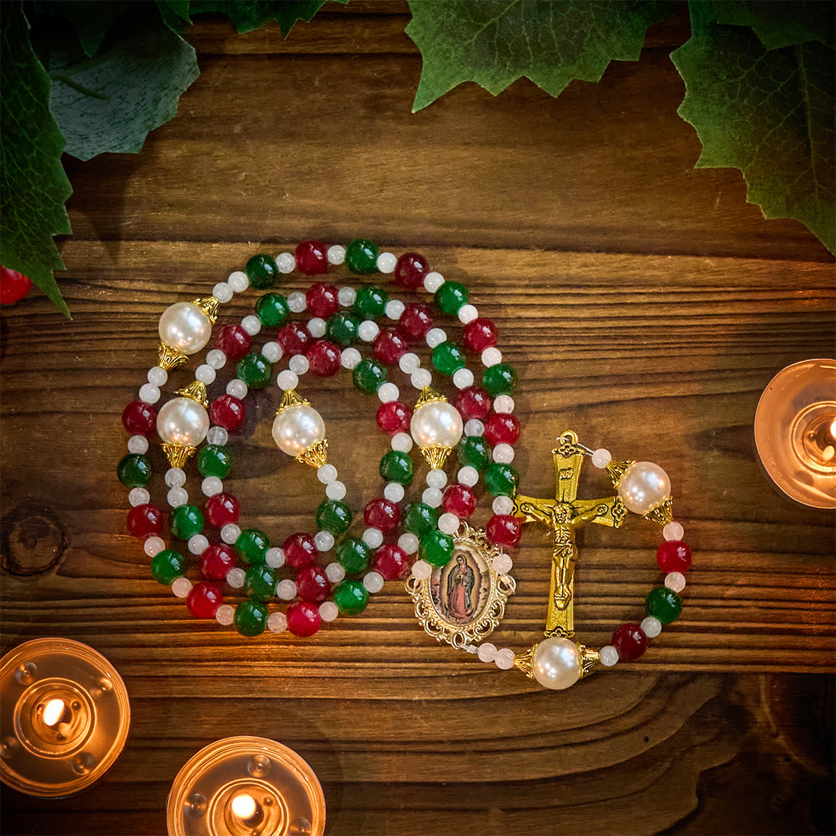Christmas Tricolor Beads Rosary with Our Lady of Guadalupe Crucifix ...