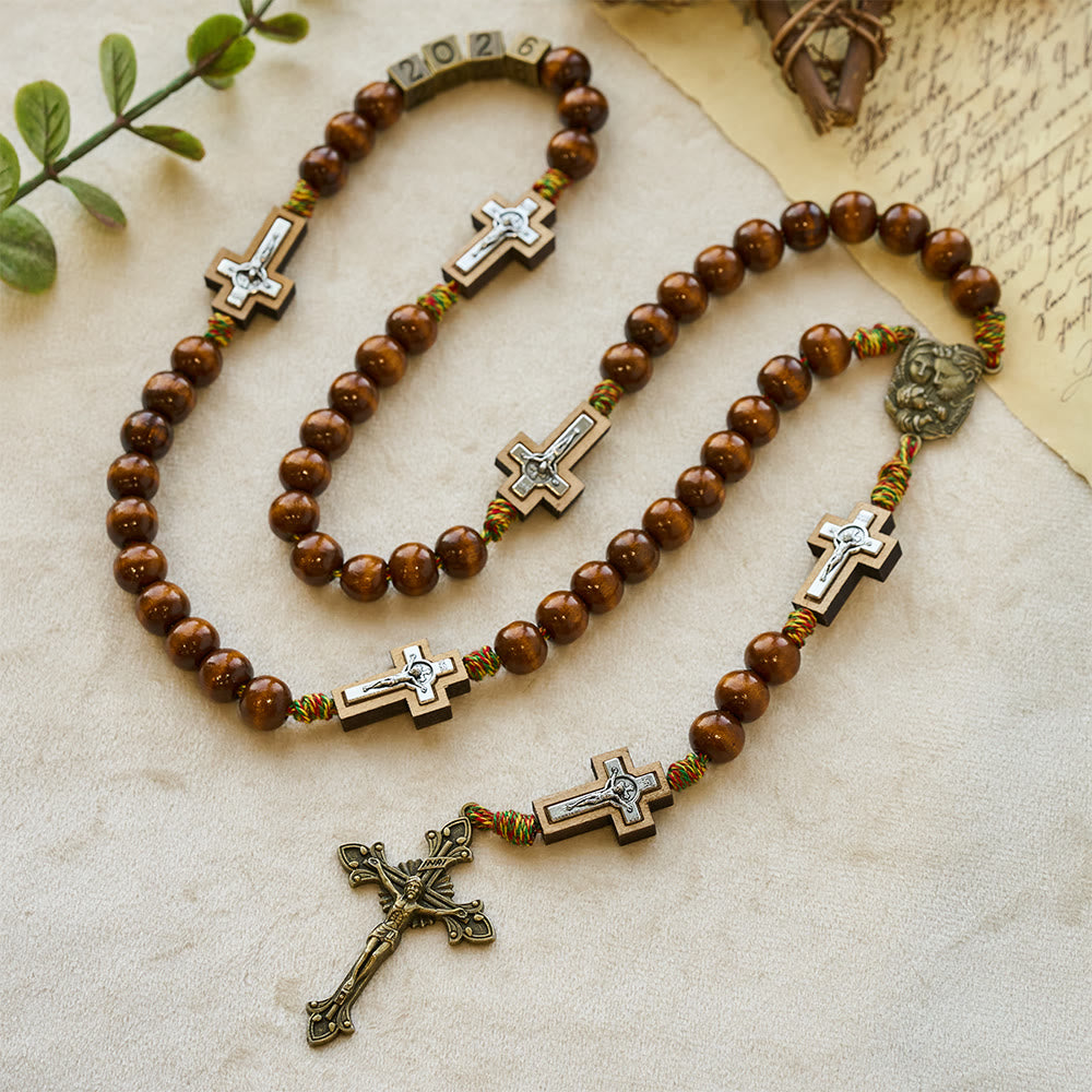 Christianartworkshop 2026 New Year Wooden Rosary: Colorful Cotton Cord ...