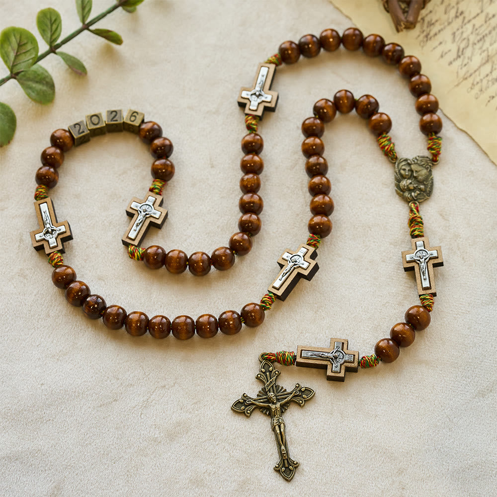 Christianartworkshop 2026 New Year Wooden Rosary: Colorful Cotton Cord ...